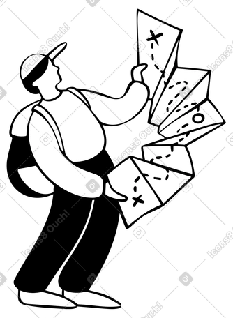 Backpacker looking at the map and choosing a route PNG, SVG