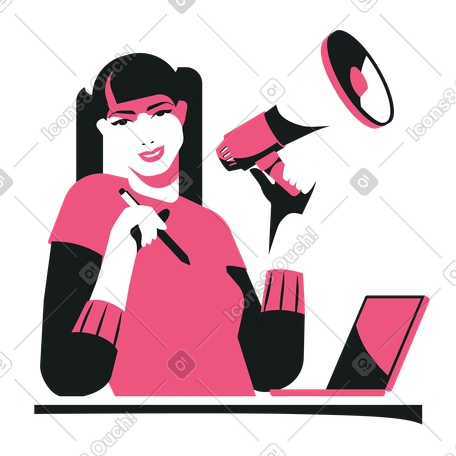 Marketing girl with a megaphone in her hand animated illustration in ...
