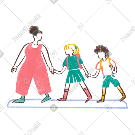 Teacher walking with small school children PNG, SVG