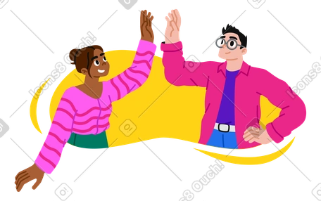 Colleagues high fiving, Team celebration and success illustration in ...