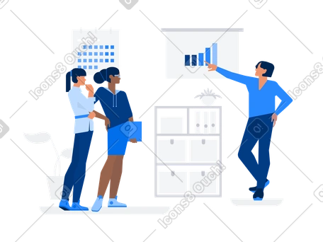 Man showing business growth chart to colleagues animated illustration ...
