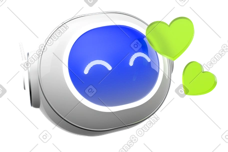 3D Smiling chatbot with green hearts, ai assistant for customer support ...