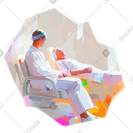 Oil painting of doctor and seriously ill person on hospital bed PNG, SVG