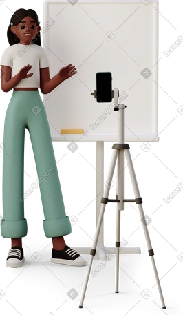 3D girl giving an online lesson в PNG, SVG