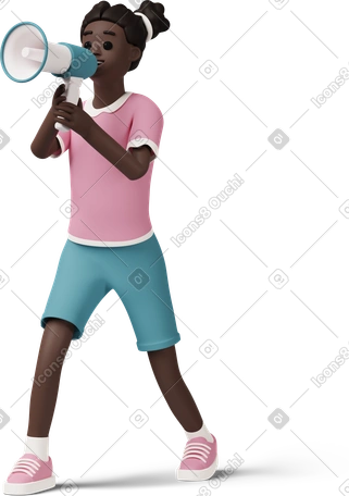 3D girl screaming into megaphone в PNG, SVG