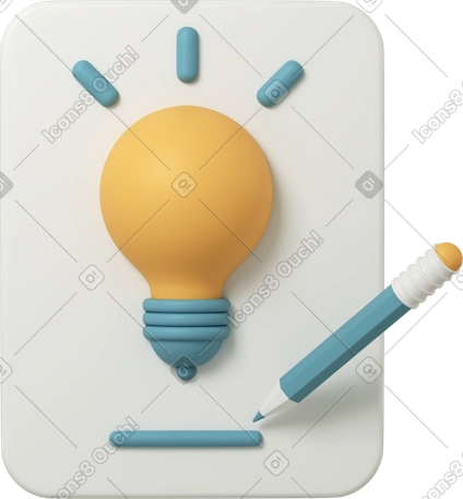 3D idea lamp with pencil animated illustration in GIF, Lottie (JSON), AE