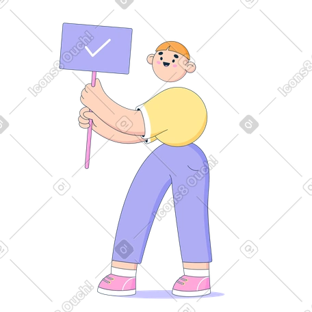 Man with check mark sign illustration in PNG, SVG