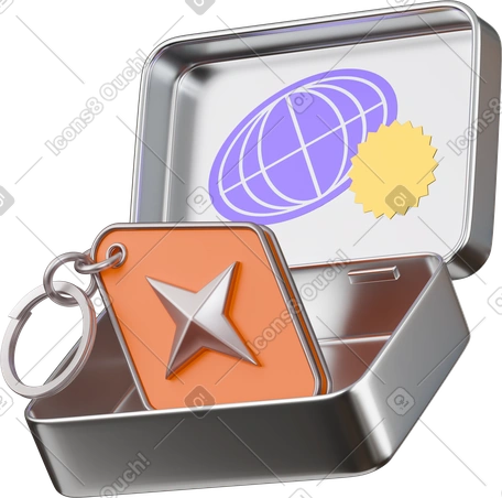 3D metal box with ai keychain PNG, SVG