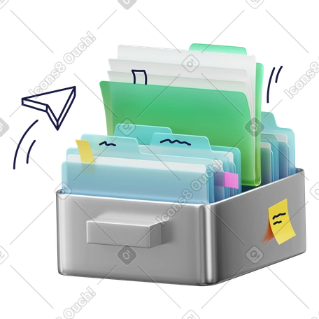 3D Box with color-coded folders and labels, File organization and ...