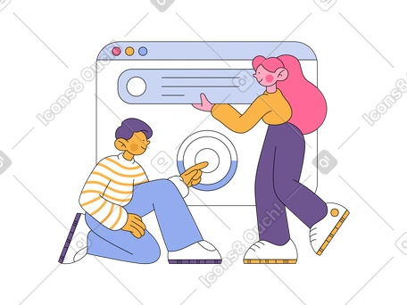 Woman and man doing web browser development PNG, SVG