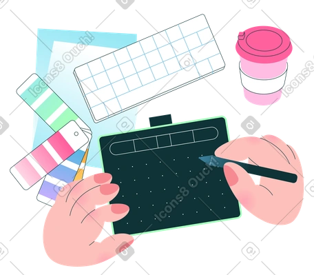 Graphic designer`s workspace animated illustration in GIF, Lottie (JSON ...